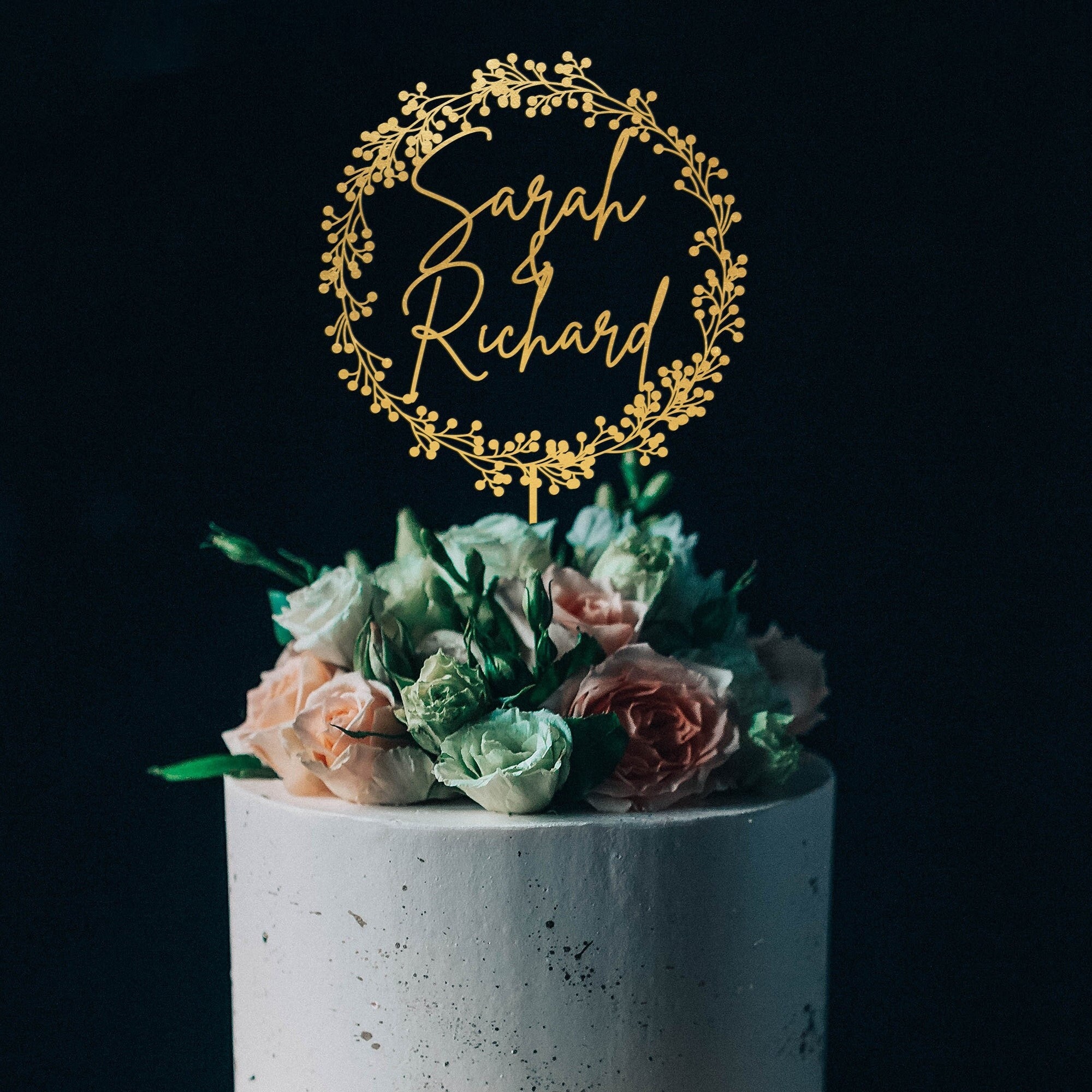 Two Names Cake Topper Wreath, Rustic Wedding Cake Topper