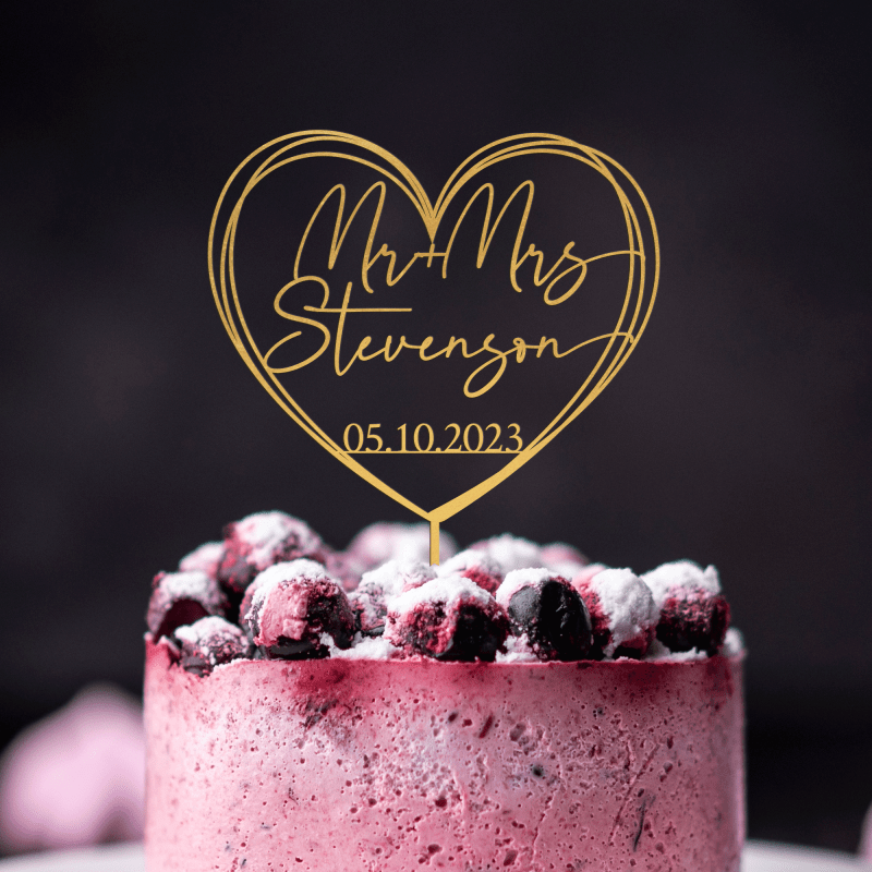 Personalized Cake Topper, Heart Wedding Cake Topper with Date