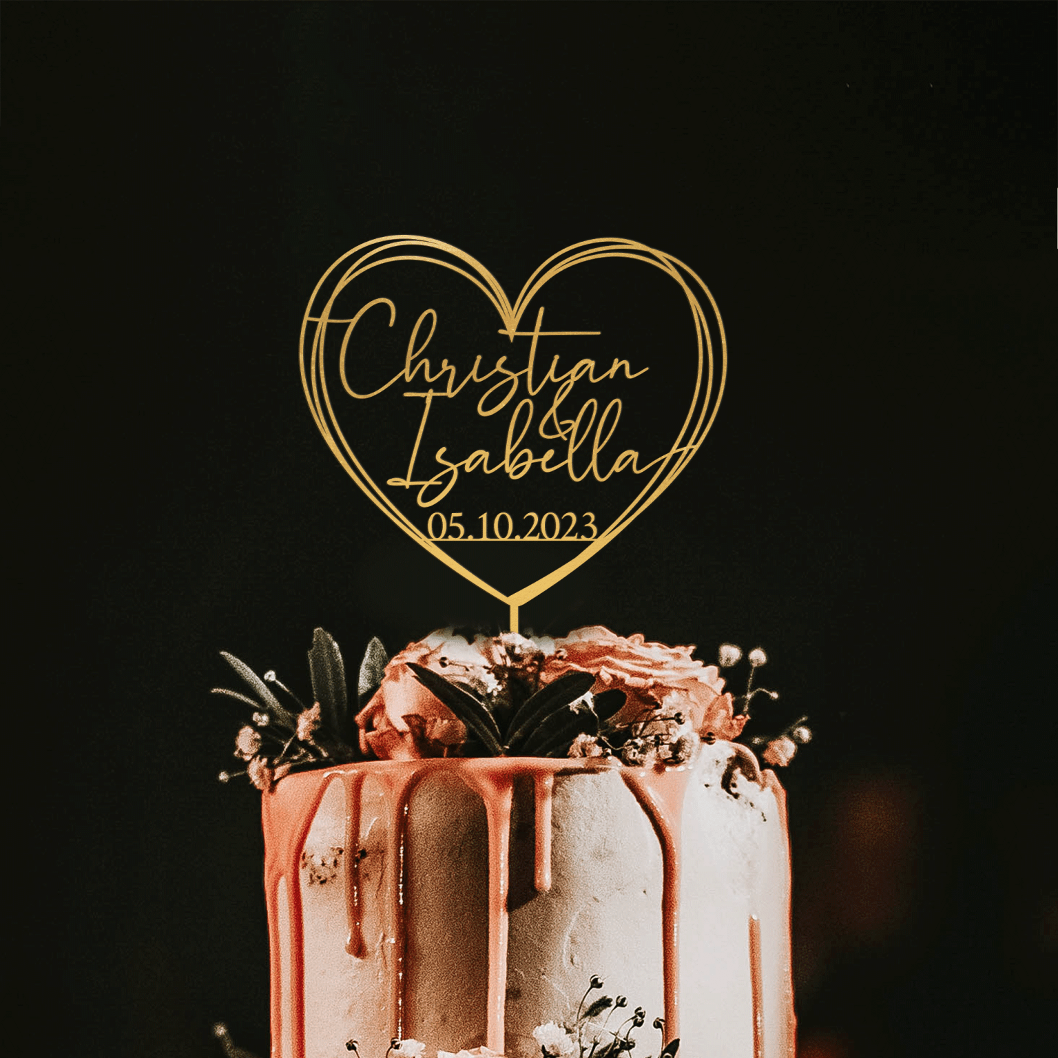 Personalized Cake Topper, Heart Wedding Cake Topper with Date