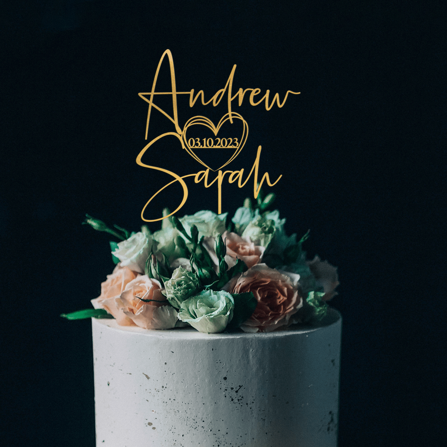 Two Names Cake Topper, Gold Wedding Cake Toppers