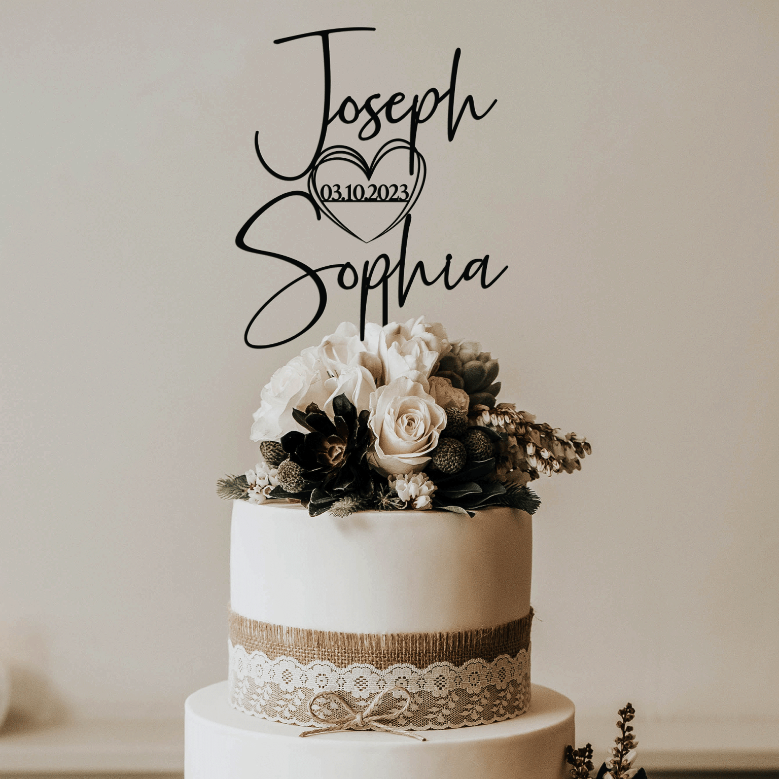 Two Names Cake Topper, Gold Wedding Cake Toppers
