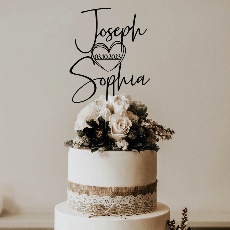 Two Names Cake Topper, Gold Wedding Cake Toppers