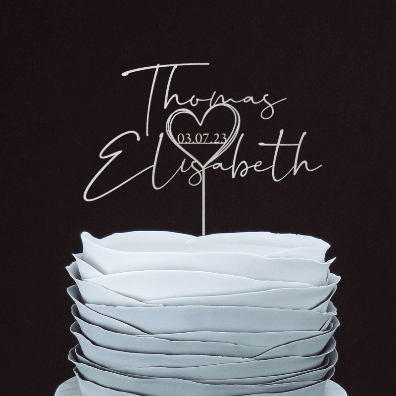 Cake Topper with Heart, Couple Names Wedding Cake Topper