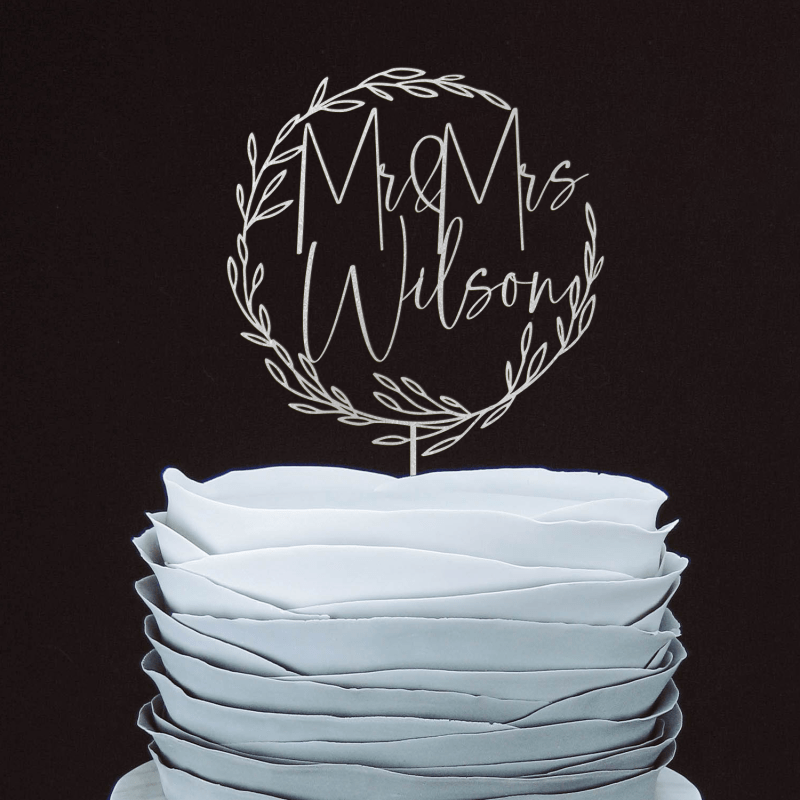 Rustic Wreath Cake Topper, Wedding Cake Topper Two Names