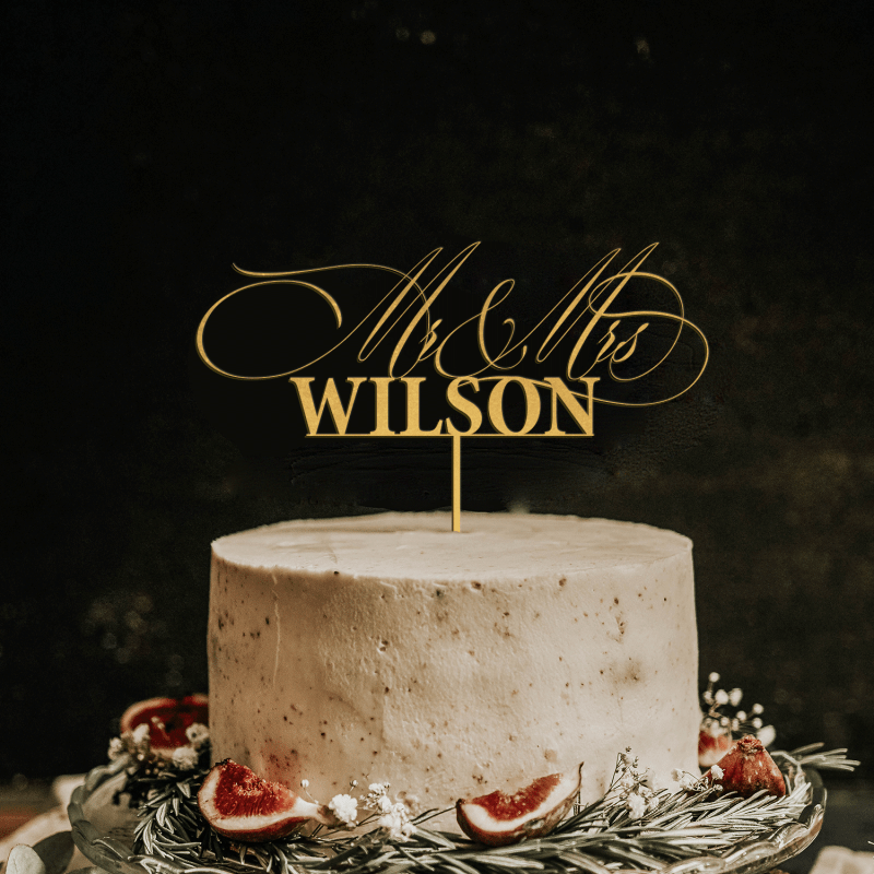 Elegant Calligraphy Cake Topper, Gold Wedding Cake Topper