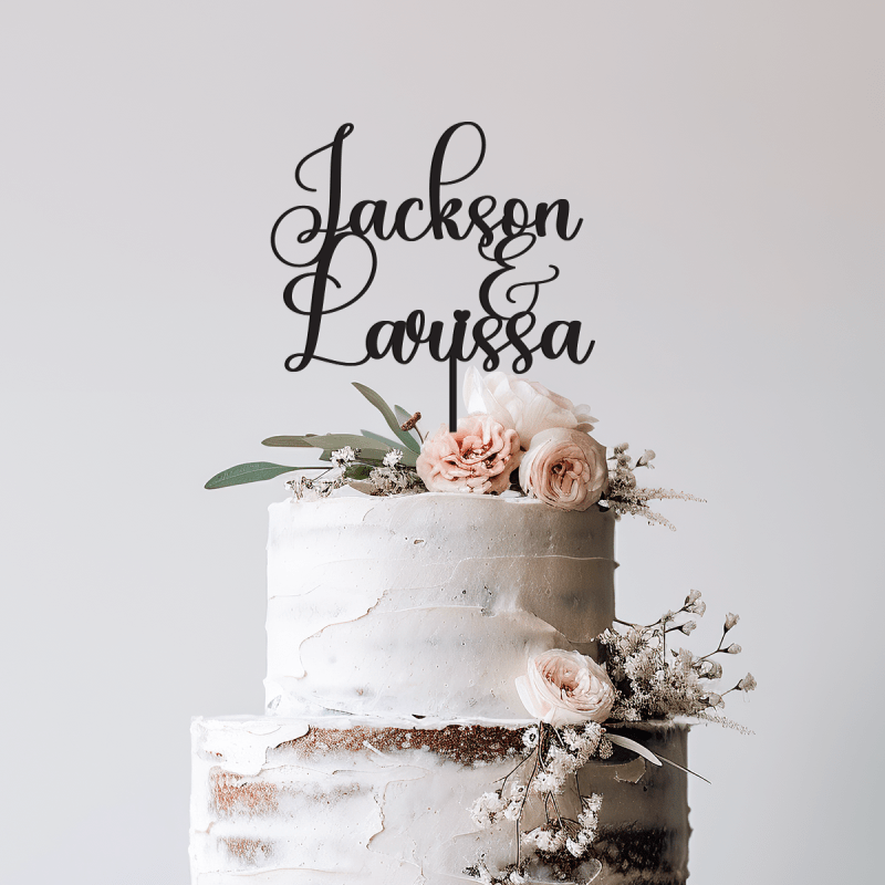 Two Custom Name Cake Topper, Gold Wedding Cake Topper