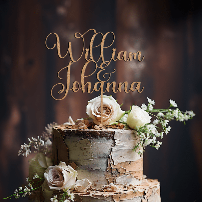 Two Custom Name Cake Topper, Gold Wedding Cake Topper