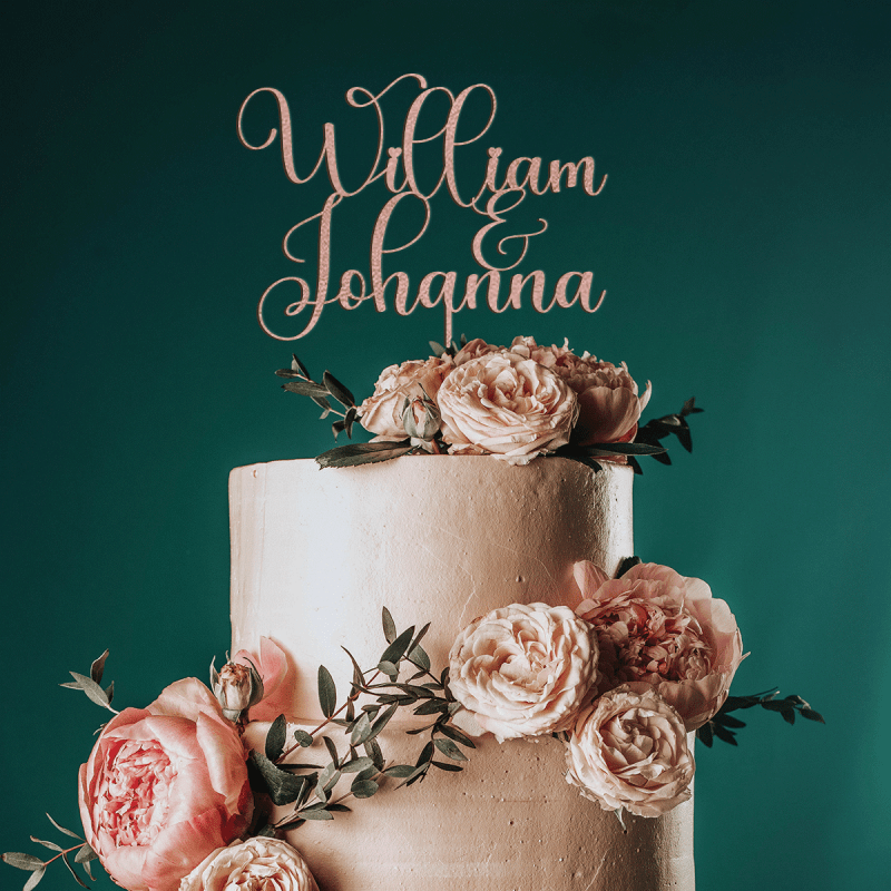 Two Custom Name Cake Topper, Gold Wedding Cake Topper