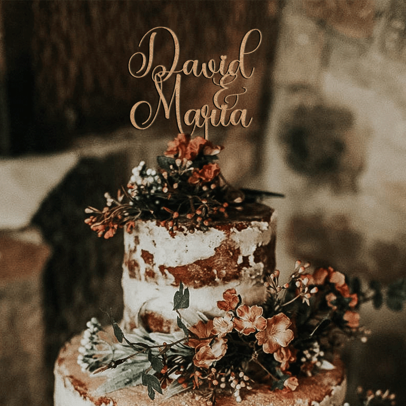 Two Custom Name Cake Topper, Gold Wedding Cake Topper