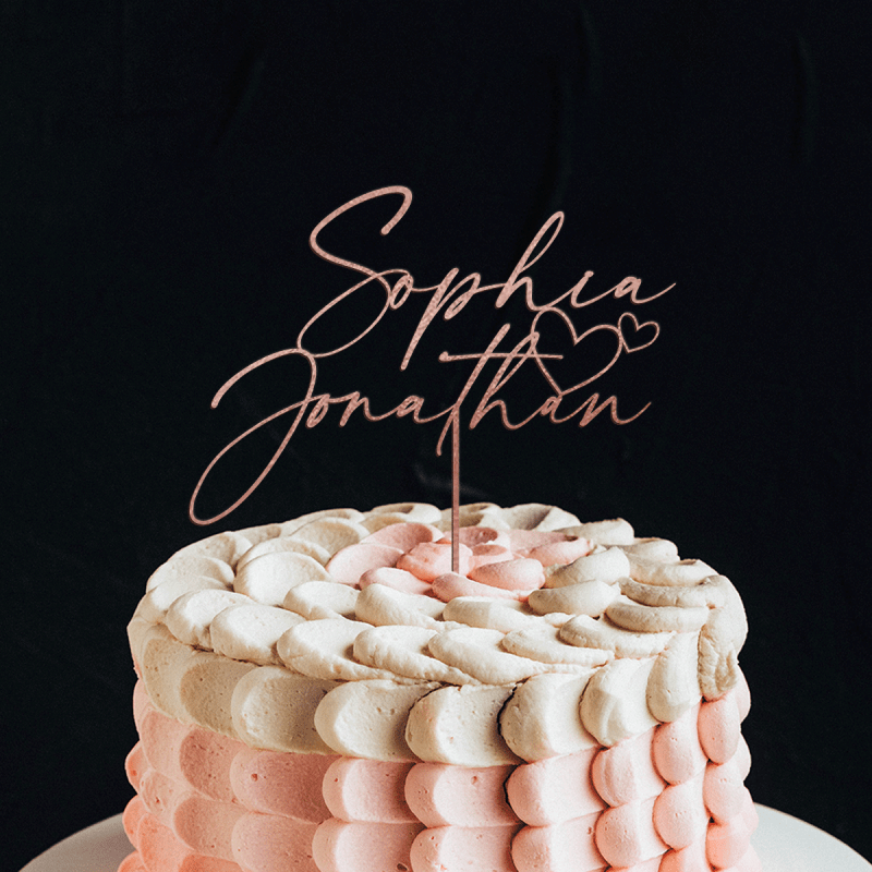 Personalized Wedding Cake Topper with Names and Hearts