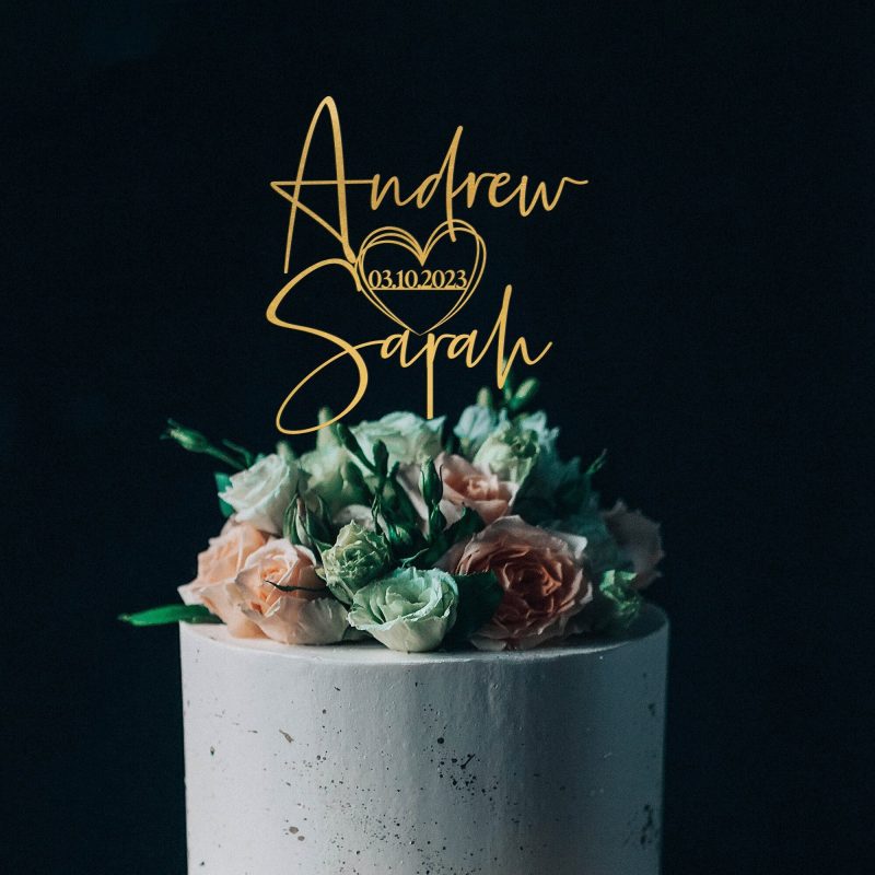 Two Names Cake Topper, Gold Wedding Cake Toppers
