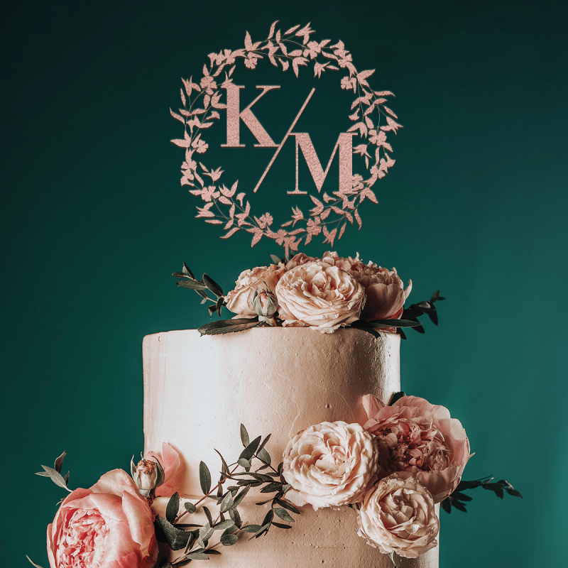 Floral Wreath Cake Topper, Wedding Cake Topper with Initials