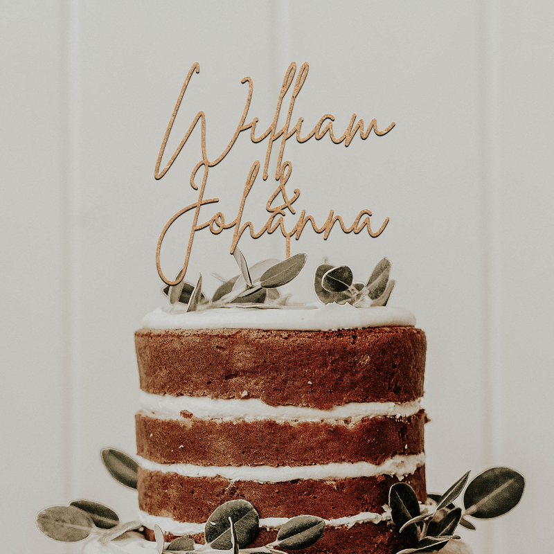 Boho Cake Topper with Two Names, Gold Wedding Cake Topper