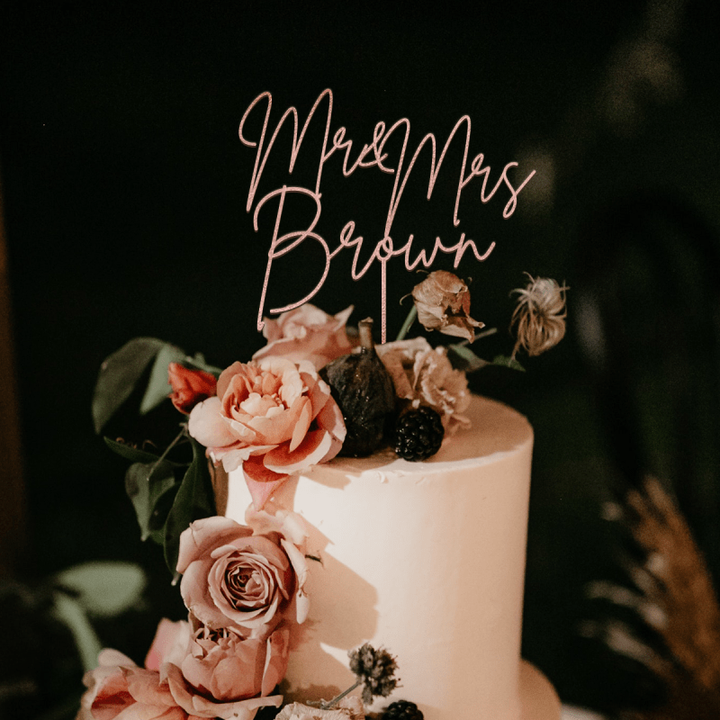 Boho Cake Topper with Two Names, Gold Wedding Cake Topper