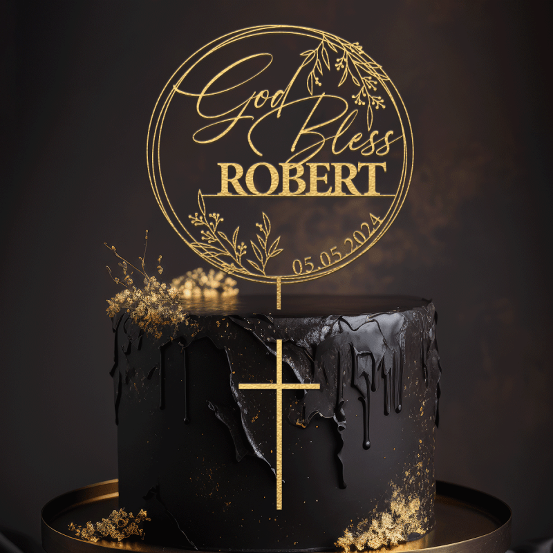 God Bless Cake Topper, Custom Wreath Baptism Cake Topper